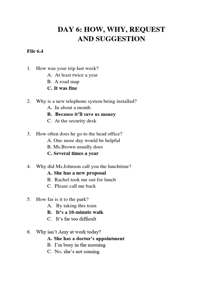 Day 6. How, Why, Request and Suggestion - Key File 6.4-6.5-6.6 ...