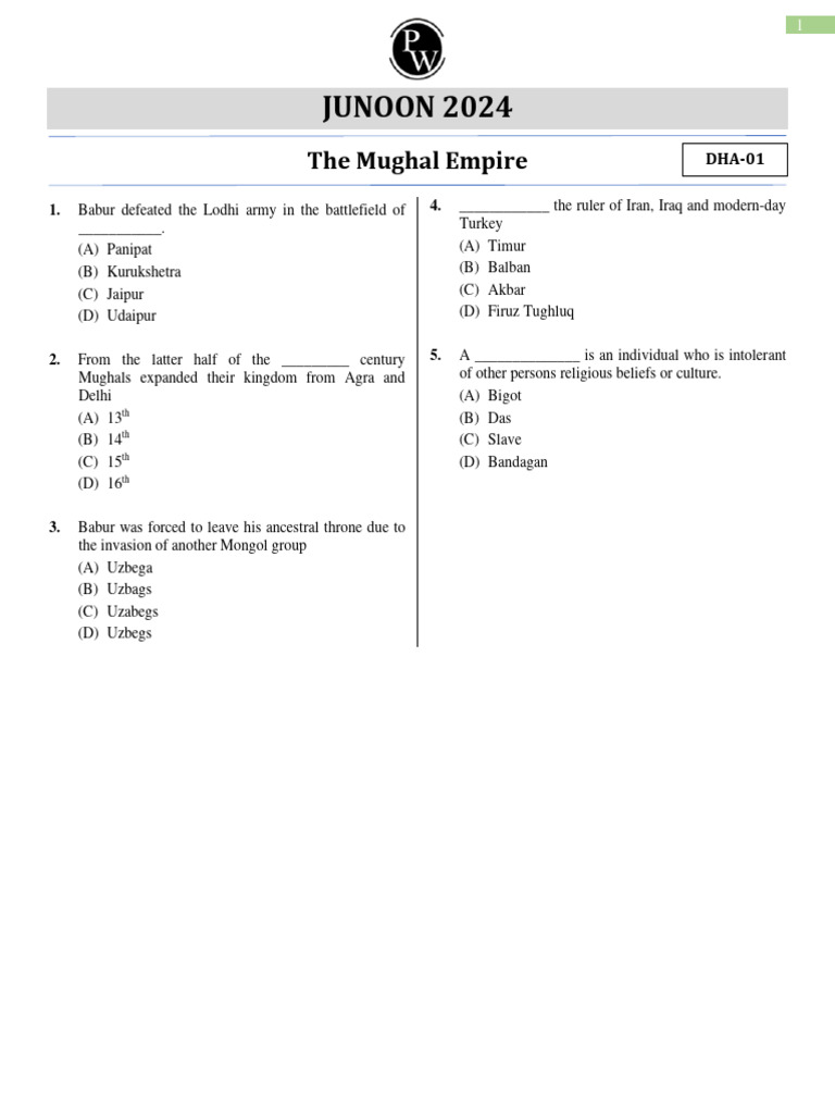 The Mughal Empire - DHA 01 (Of Lec 02) - Junoon 2024 | PDF