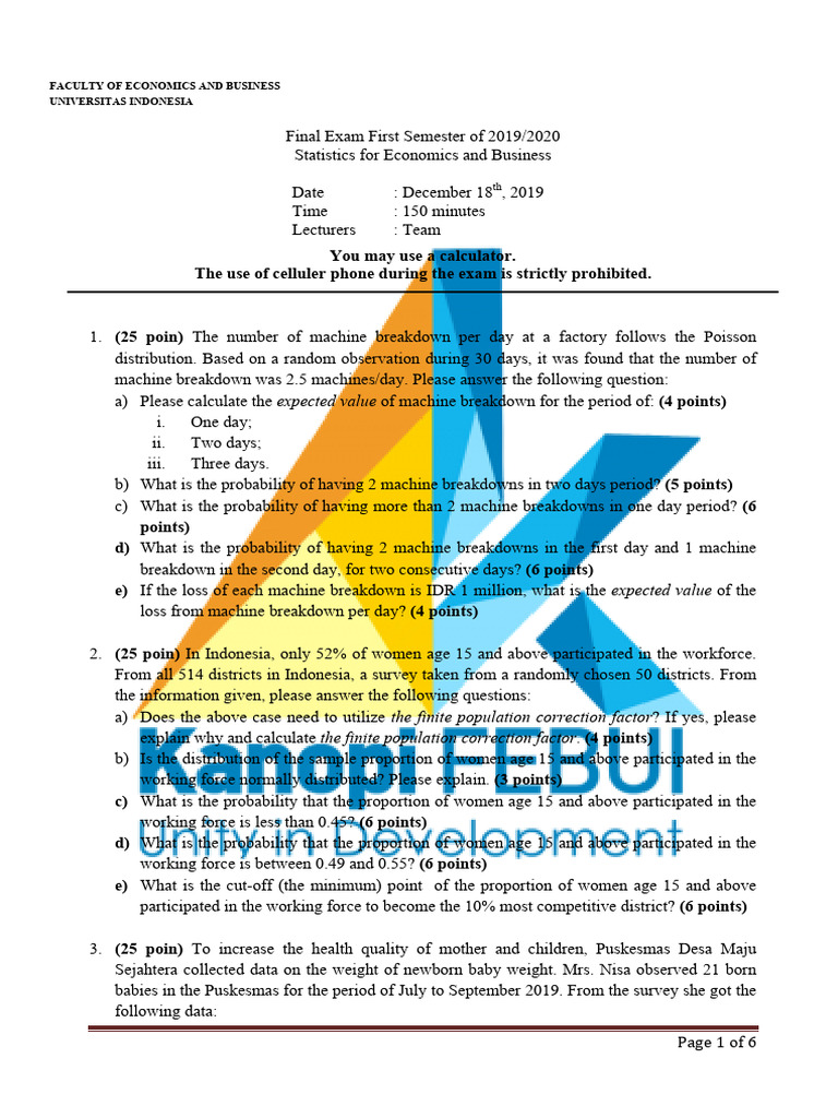 Soal UAS Statistika Ekonomi Dan Bisnis Gasal 2019 2020 ENGLISH | PDF ... Soal UAS Statistika Ekonomi Dan Bisnis Gasal 2019 2020 ENGLISH | PDF ...