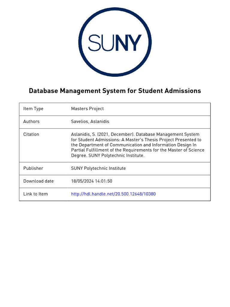 Savelios Aslanidis - Thesis Project - DBMS For Student Admissions | PDF ...