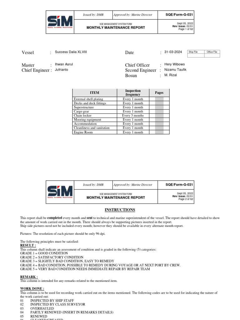 Success Dalia XLVIII Maintenance Report | PDF | Ships | Shipping