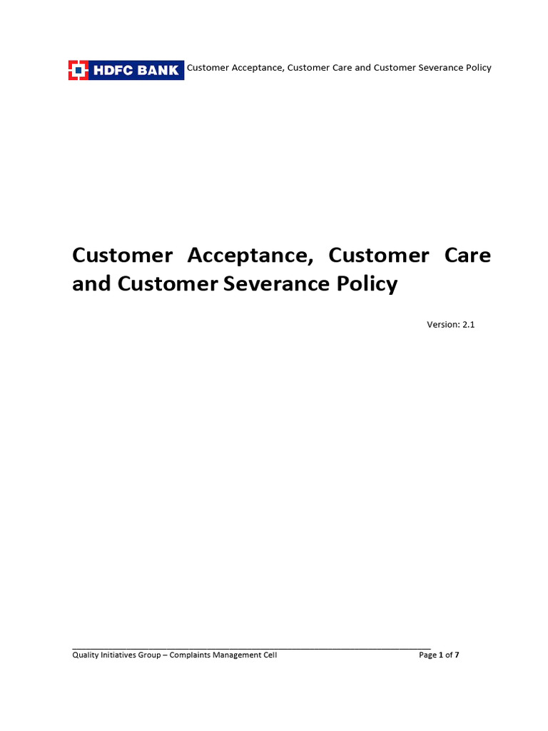 Customer Acceptance and Care Policy | PDF | Banks | Reserve Bank Of India