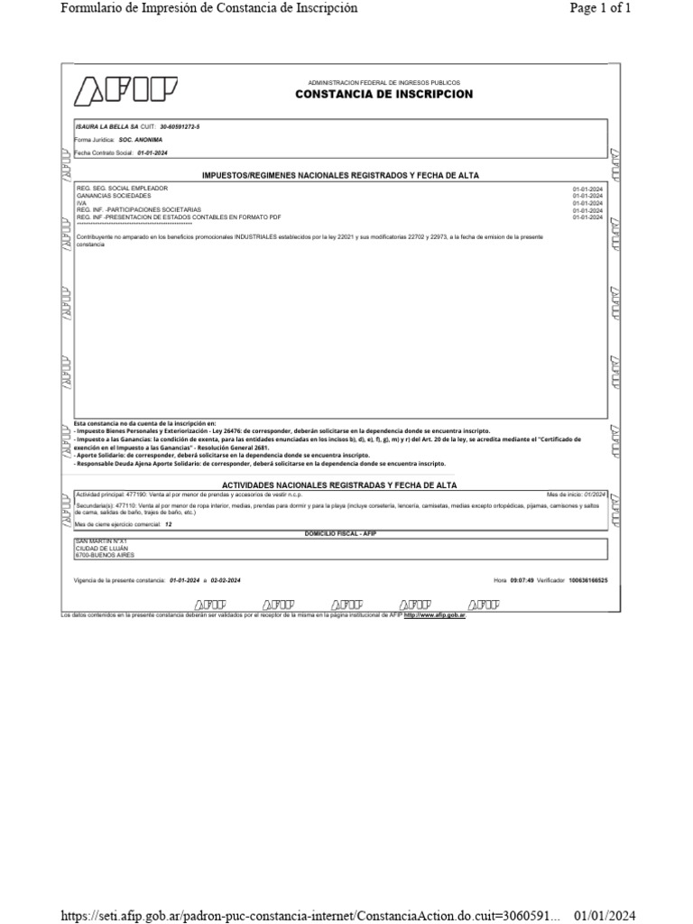 Constancia de Inscripción AFIP 2024 | PDF | Impuesto sobre la renta