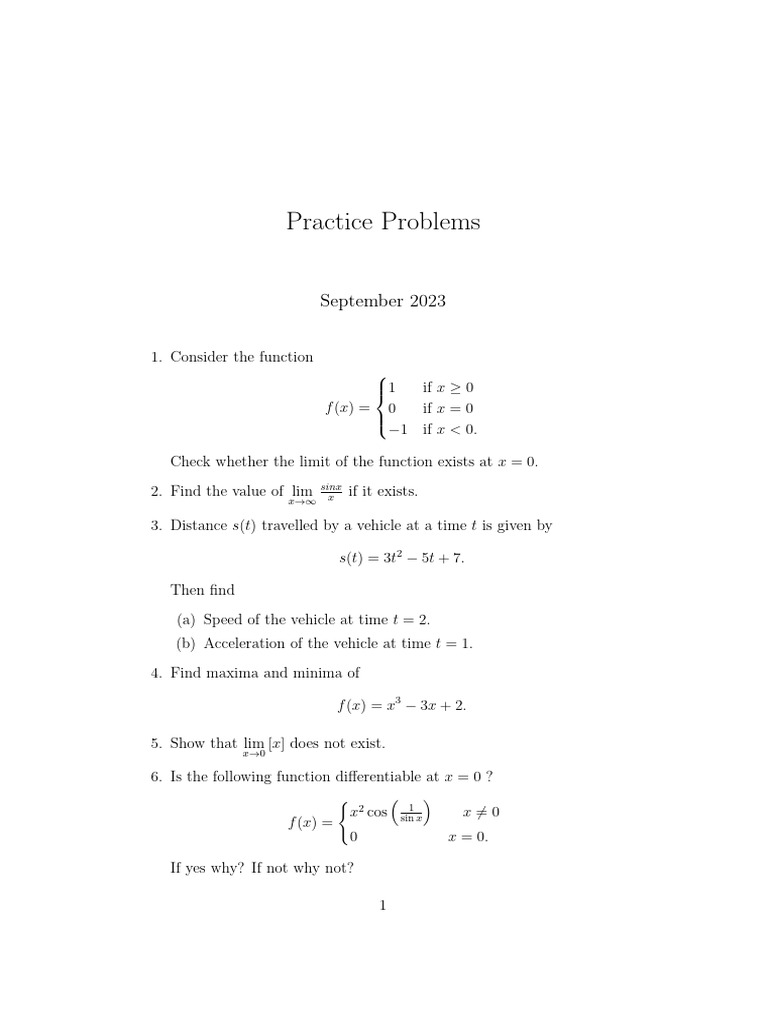 Question Bank (Single Variable Calculus) | PDF | Function (Mathematics ...