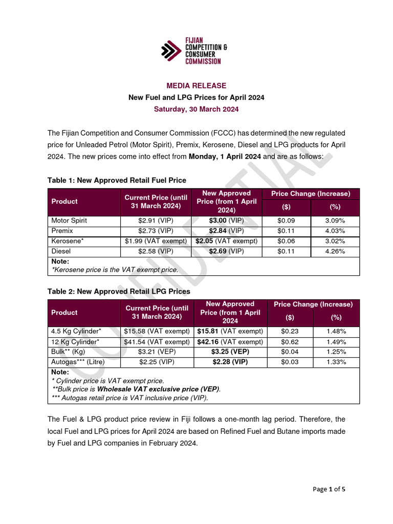 FCCC Fuel and LPG Price Press Release - April 2024 | PDF | Petroleum ...