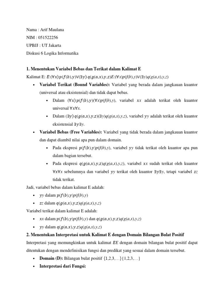 Variabel Bebas dan Terikat Logika Informatika | PDF