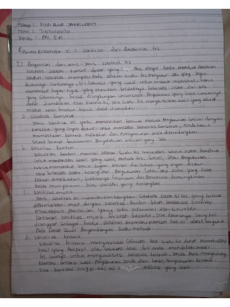 Validitas Dan Reliabilitas Tes | PDF
