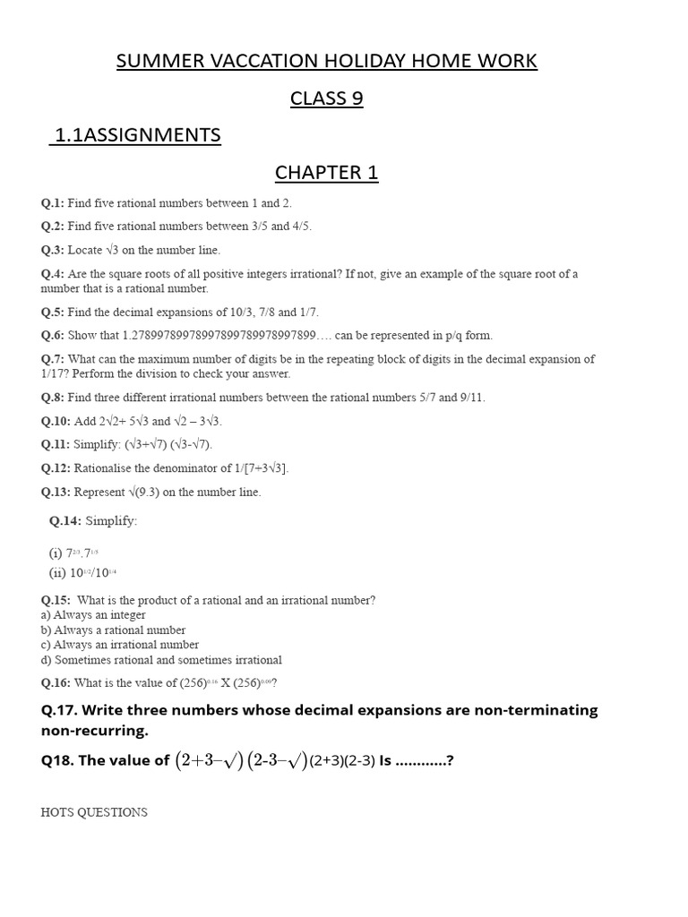 Holiday HW Class 9-1 | PDF | Area | Numbers