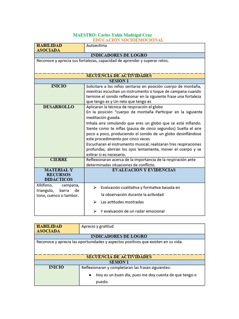 Planeación Educación Socioemocional Proyecto de Mejora | PDF | Las ...