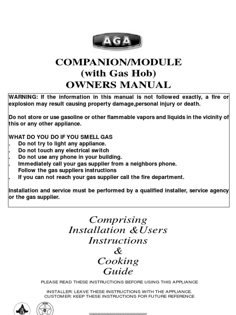 AGA User Manual - Companion Model | PDF | Grilling | Oven