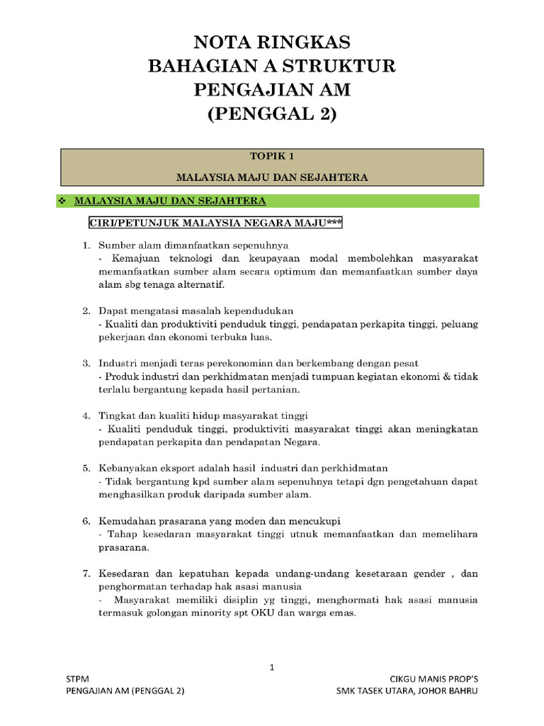 Nota Ringkas Struktur Dan Esei Pengajian Am Semester 2 | PDF