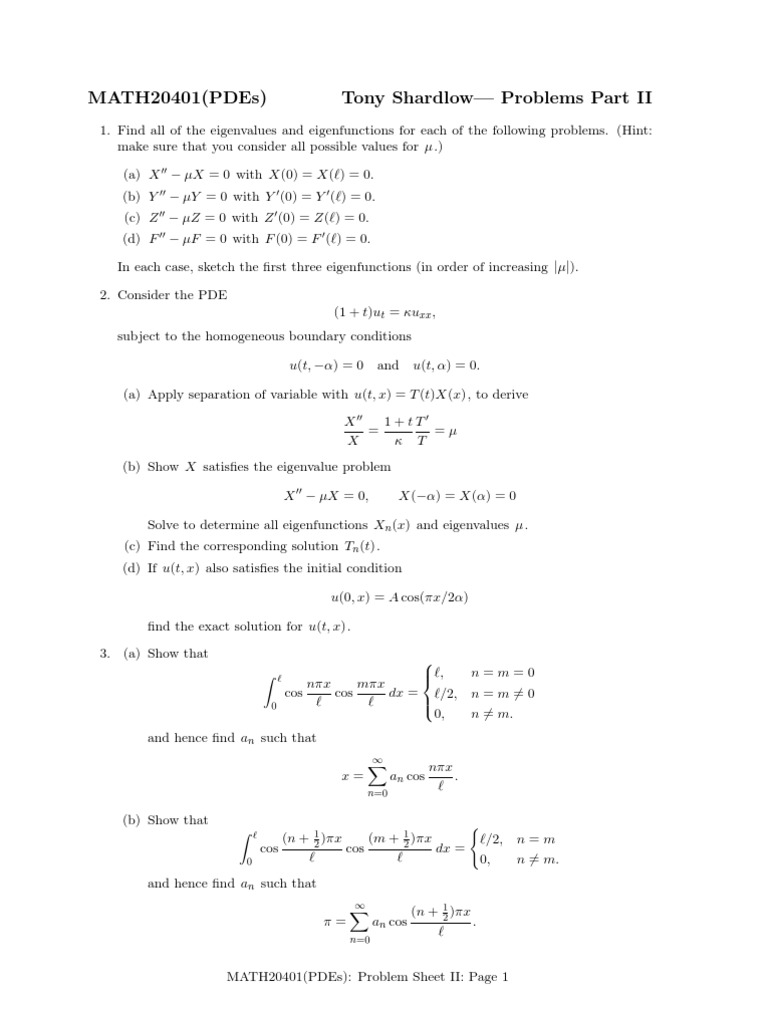 Pdes Problems 2 Partial Differential Equation Sine