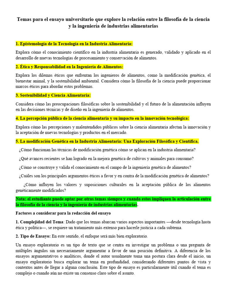 Temas para El Ensayo Universitario. | PDF | Ensayos | Ingeniería