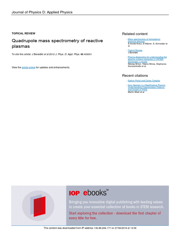 Benedikt JPhysD45,403001 - 2012 QMS Analysis of Plasmas | PDF | Mass ...