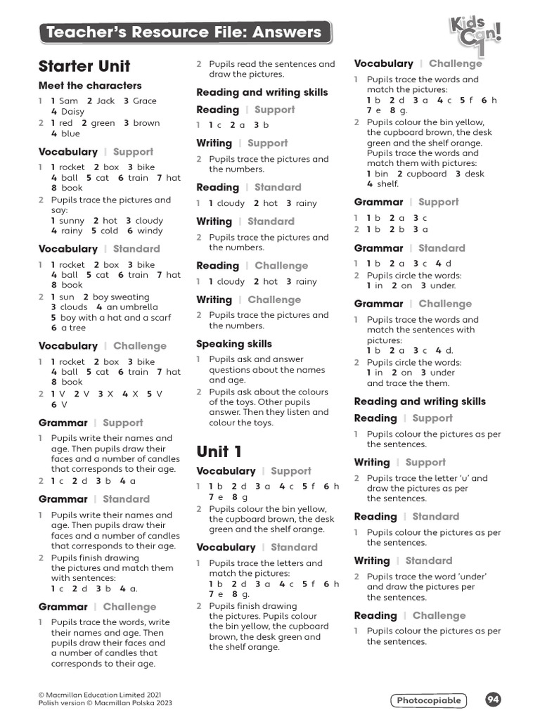Kids Can_1_TRF_Answers | PDF | Phonics | Hand