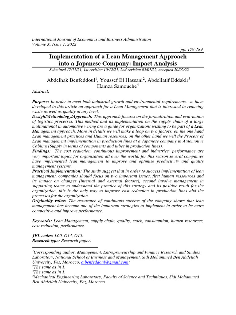 Implementation of a Lean Management Approach Into a Japanese Company ... Implementation of a Lean Management Approach Into a Japanese Company ...