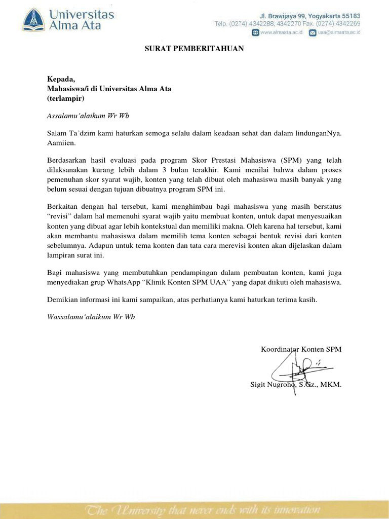 Revisi Konten SPM Mahasiswa UAA | PDF