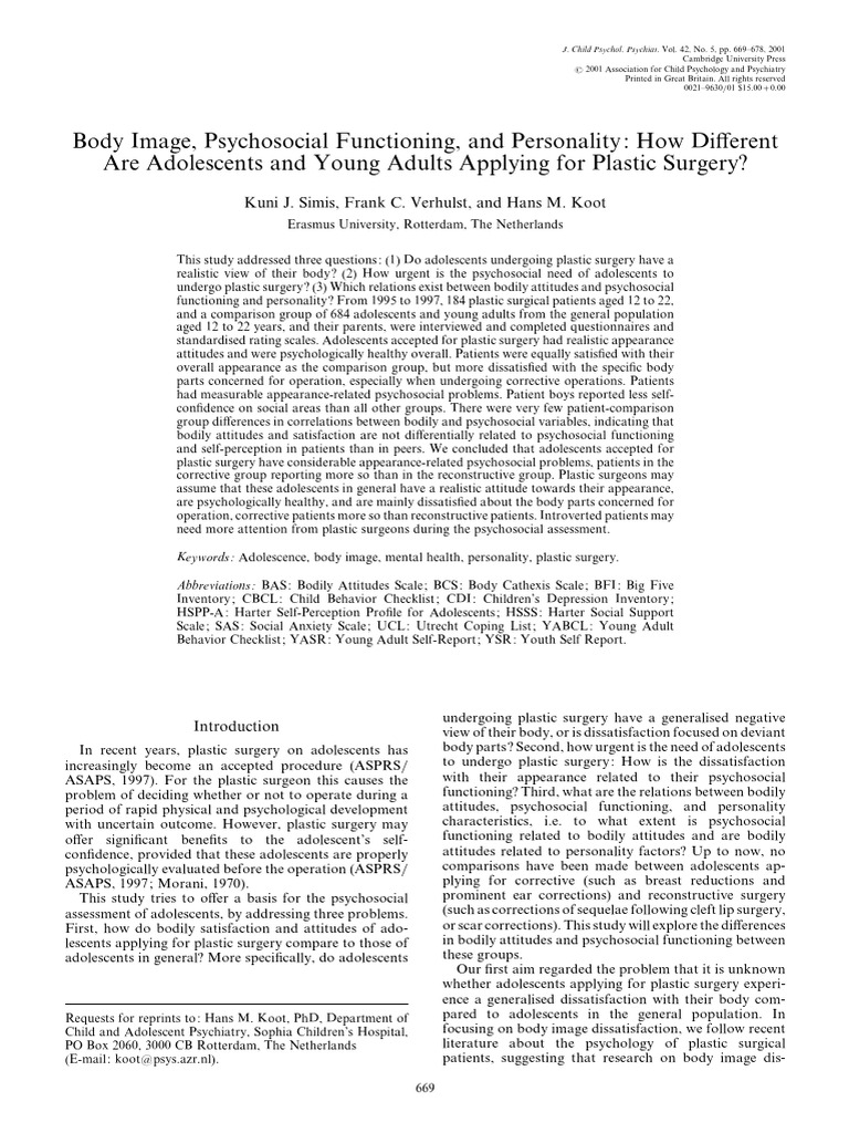 Body Image Psychosocial Functioning and Personality How Different Are Adolescents and Young ...