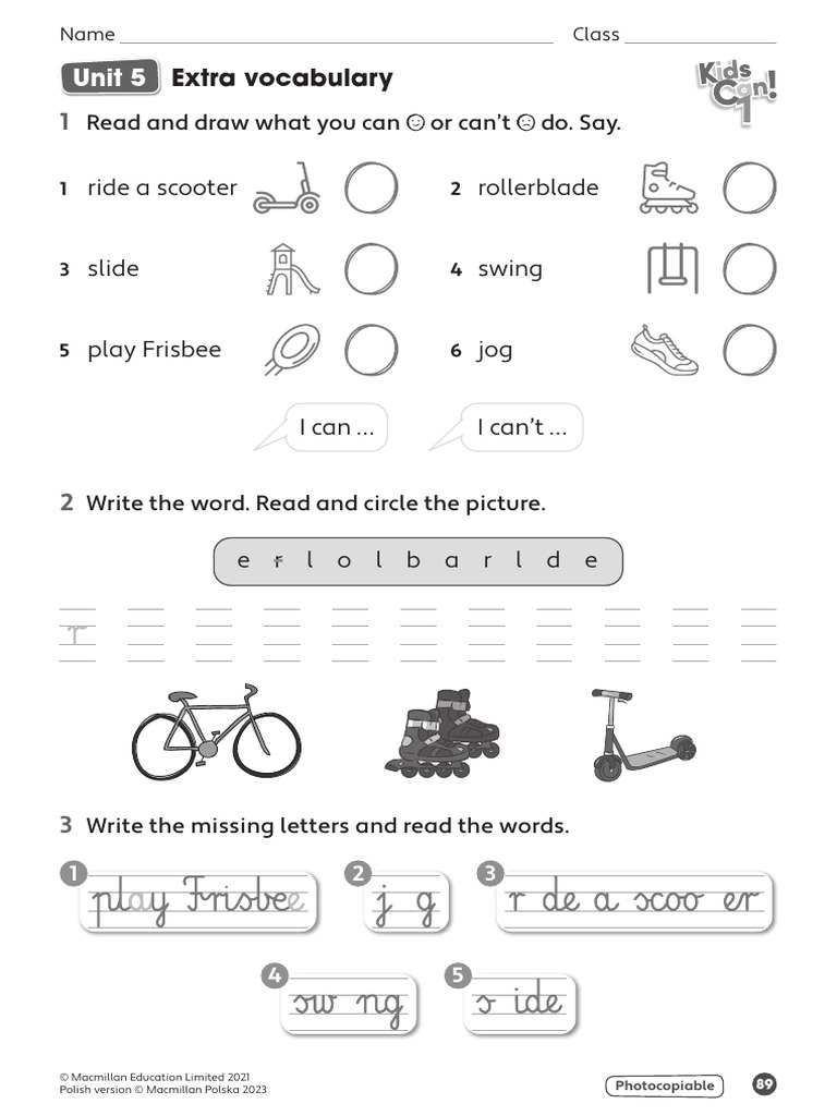89 - Kids Can - 1 - TRF - Extra - Vocabulary - U5 | PDF