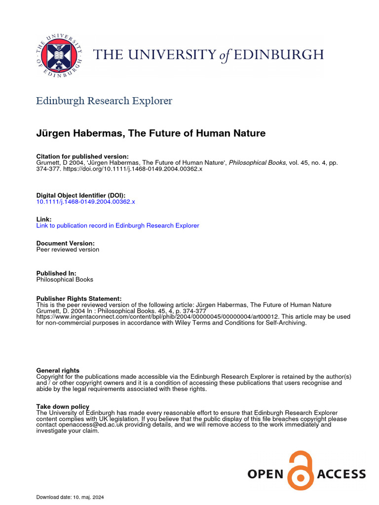 Jürgen Habermas, The Future of Human Nature | PDF | Jürgen Habermas ...