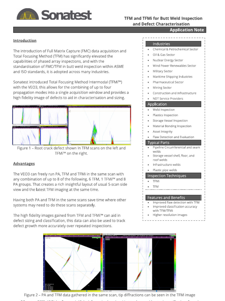 TFM and TFMi For Butt Weld Inspection-Sonatest | PDF