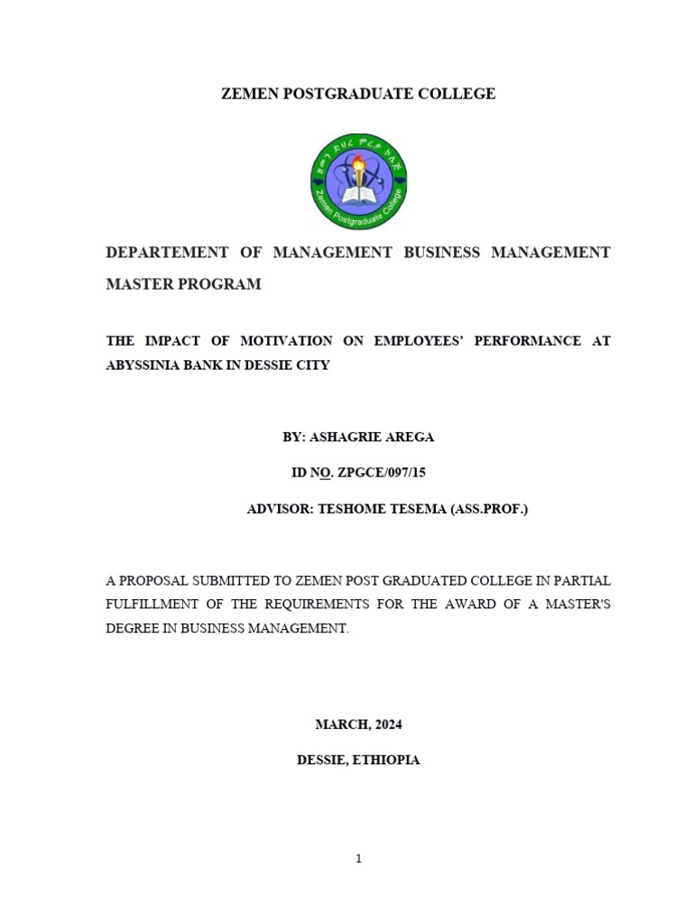 Ashagrie Proposal Final 2024 | PDF | Motivation | Motivational