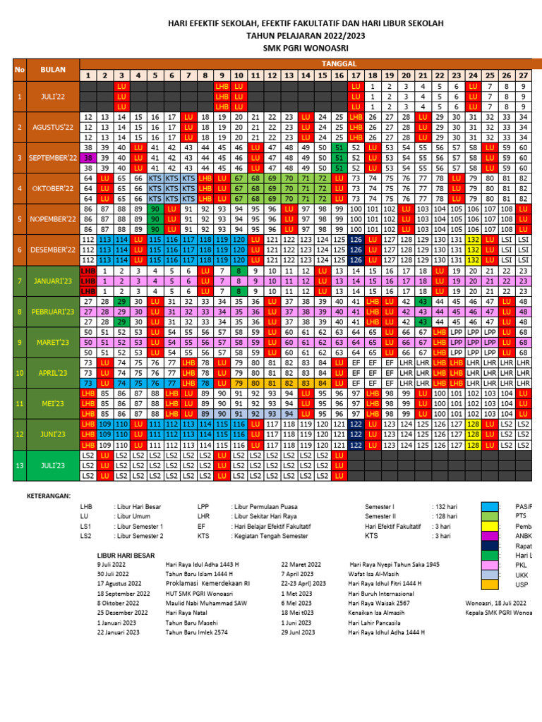 Kalender Pendidikan 2022-2023 SMK-1 | PDF