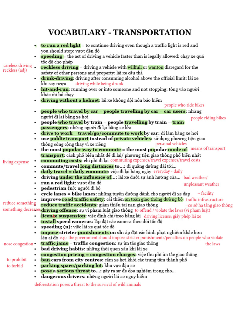VOCABULARY - Transportation | PDF