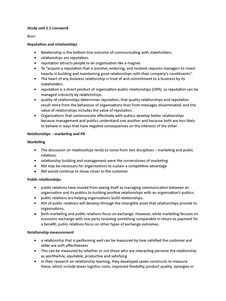 Study Unit 1.5 Leeswerk Bron | PDF | Reputation | Marketing