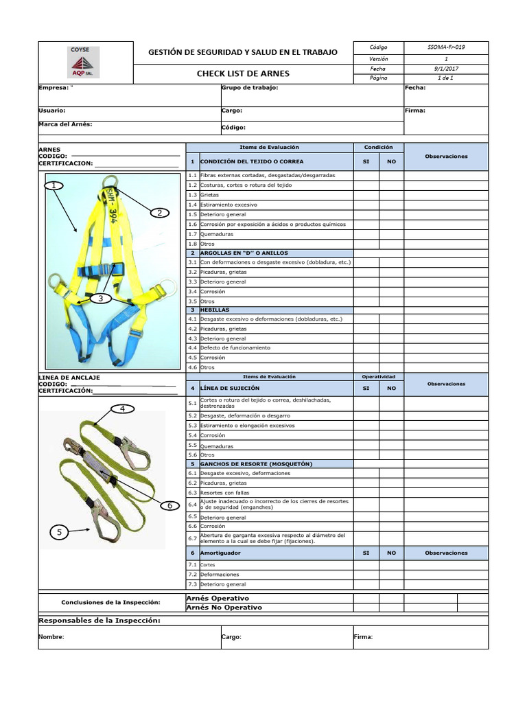 Checklist de Inspección de Arnés de Seguridad | PDF