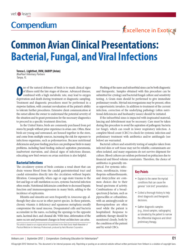 Common Avian Clinical Presentations-Bacterial, Fungal, and Viral ...