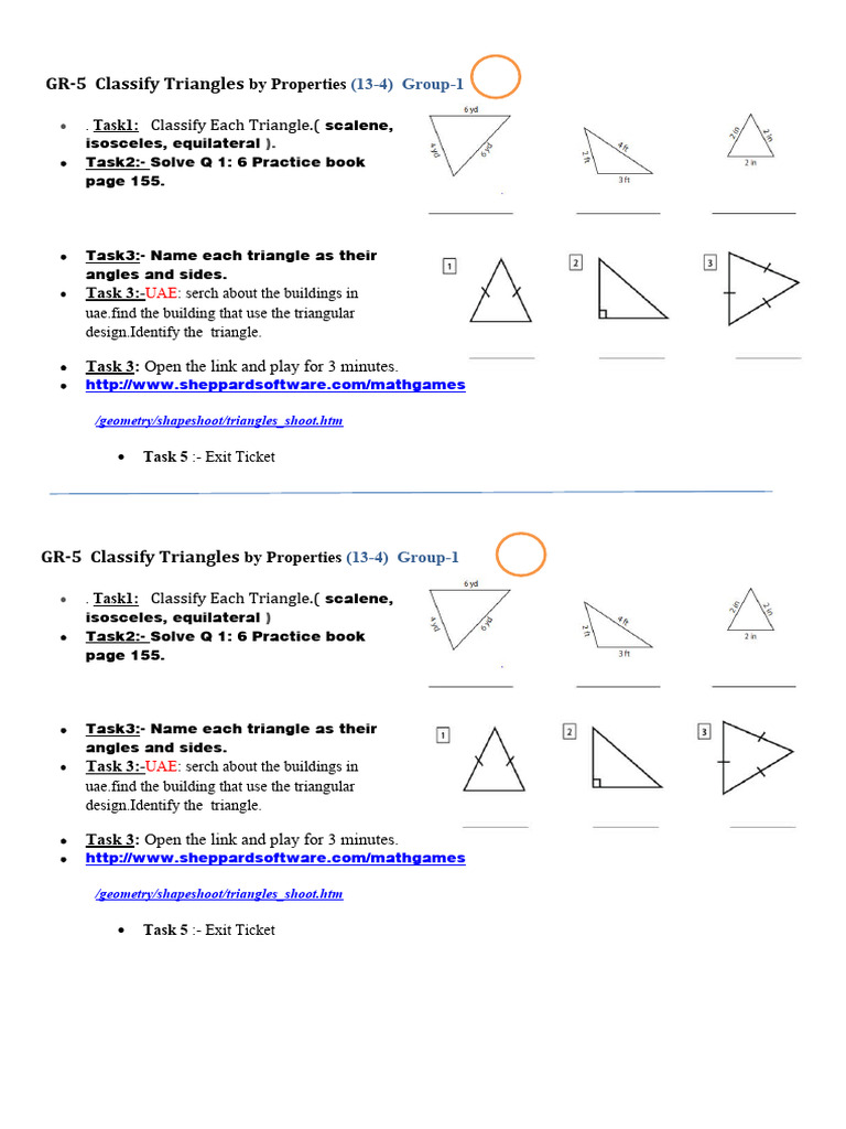 Task of Classify Triangles by Properties 13-4 | PDF | Triangle | Convex Geometry