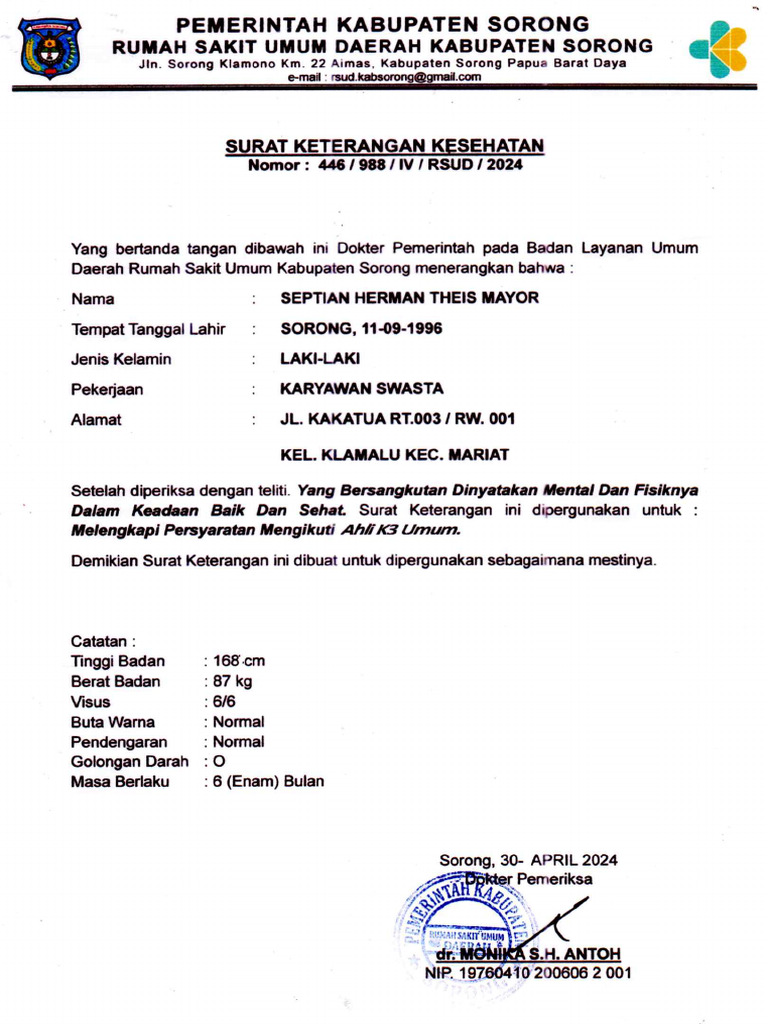 Surat Keterangan Sehat Capi | PDF