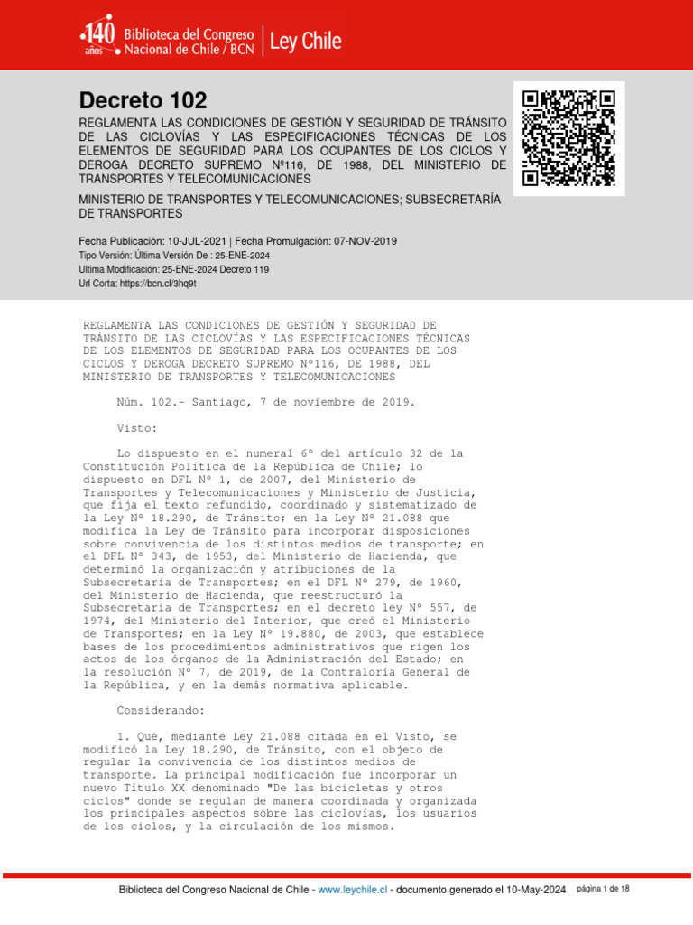 Decreto 102 - 10 JUL 2021 | PDF | Chile | Peatonal
