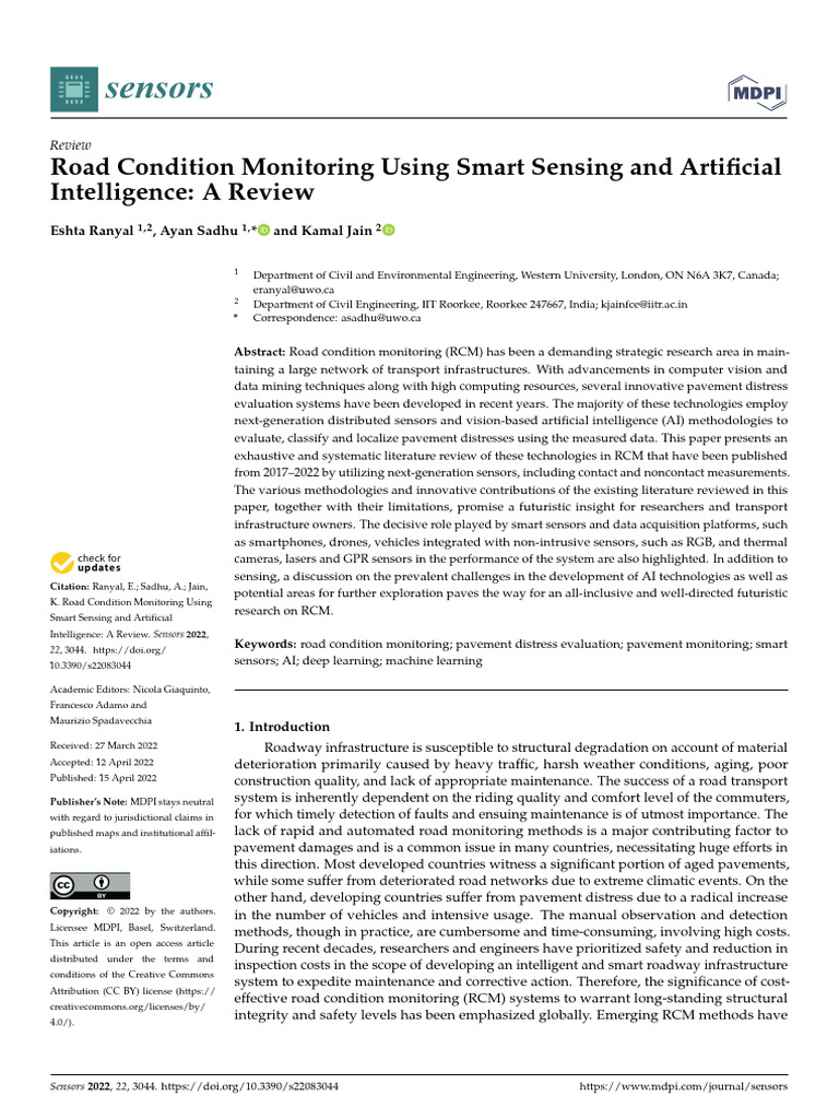 Road Condition Monitoring Using Smart Sensing and Artificial | PDF | Road Surface | Road