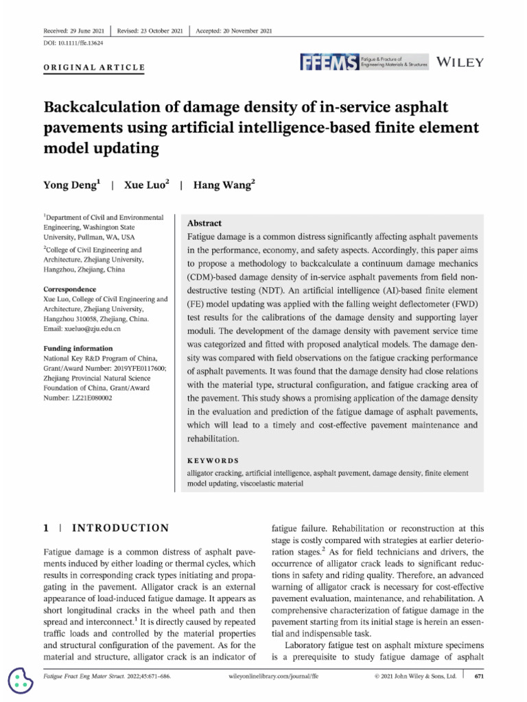 Backcalculation of damage density of in‐service asphalt pavements using ... Backcalculation of damage density of in‐service asphalt pavements using ...