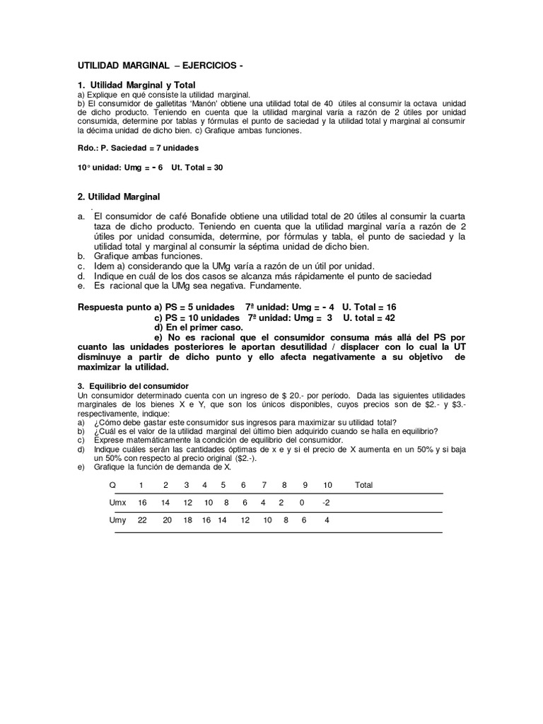 Ejercicios de Utilidad Marginal y Equilibrio | PDF | Utilidad marginal | Utilidad