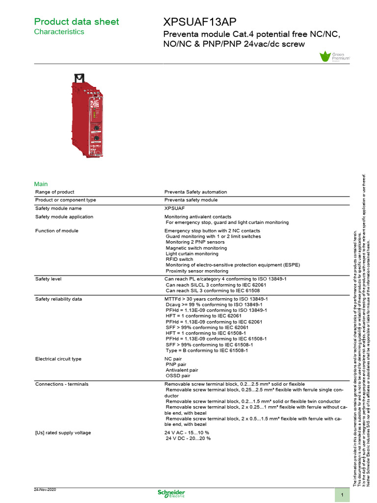 Schneider XPSUAF13AP | PDF | Relay | Switch