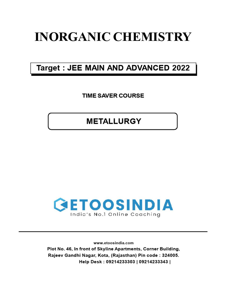 JEE Metallurgy Course Overview | PDF | Redox | Magnesium