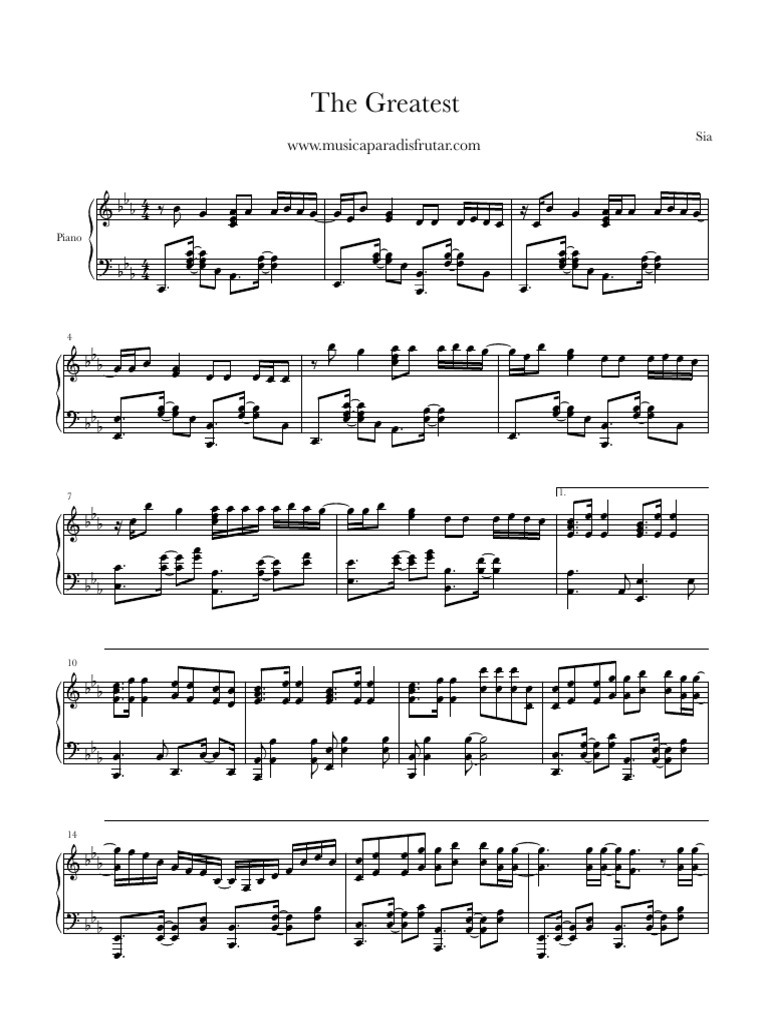 Partitura Piano the Greatest Sia | PDF