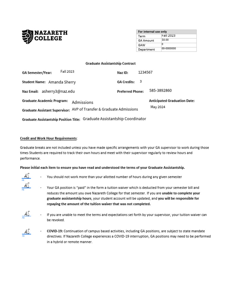 Graduate Assistantship Contract Overview | PDF | Confidentiality | Taxes