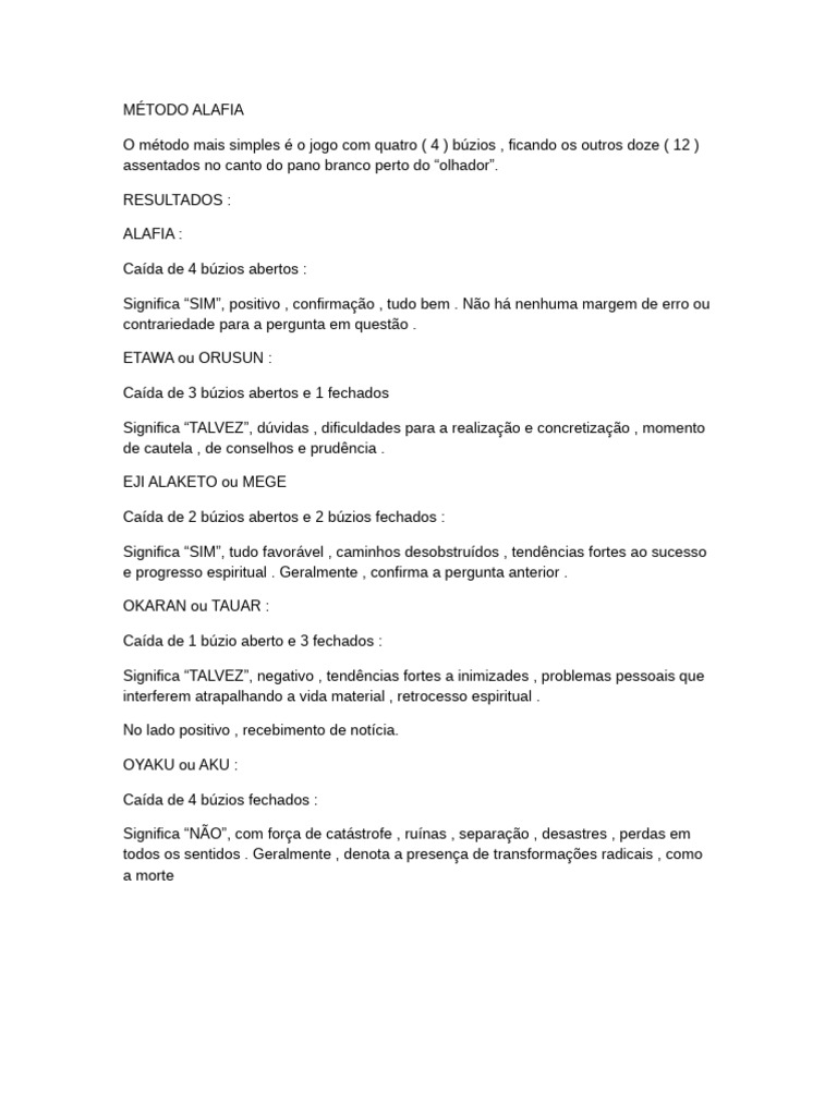 Jogo de 4 Buzios PDF Free | PDF