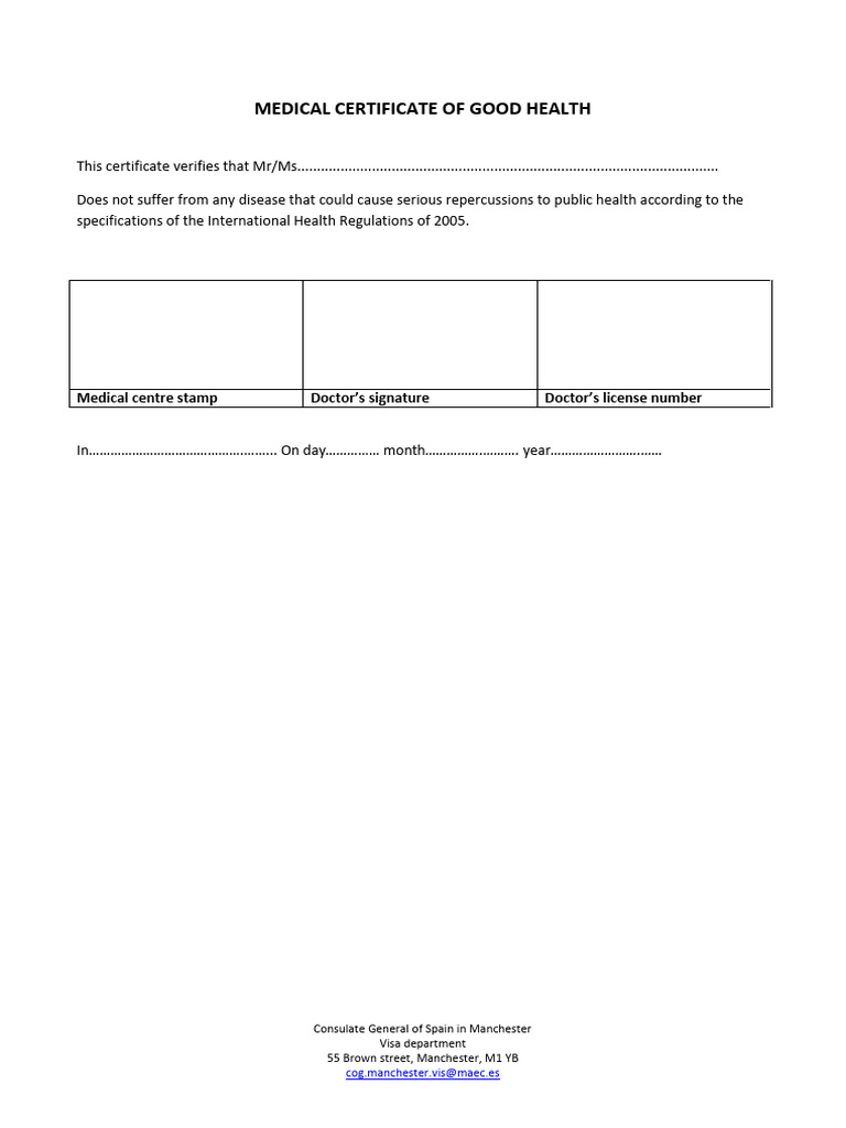 Spanish Medical Certificate Template | PDF