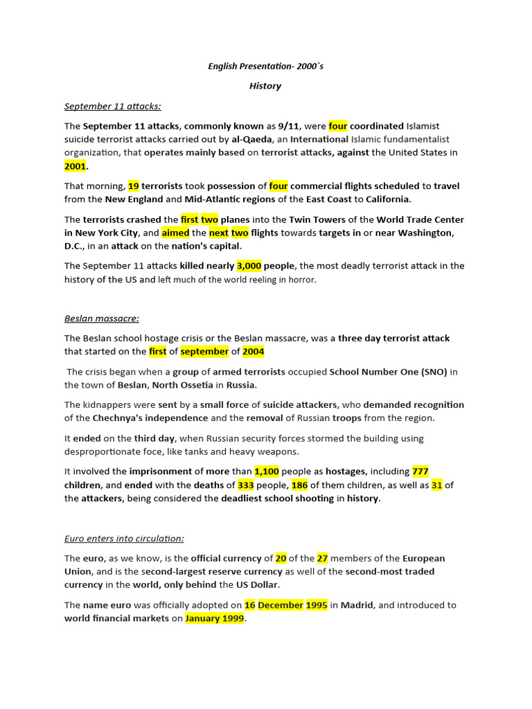 English Presentation - 2000 S | PDF | September 11 Attacks | Euro