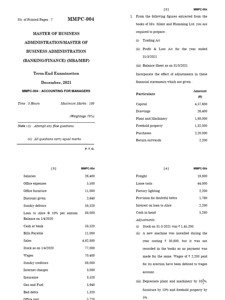 MMPC-004 Dec 2021-June 2023 | PDF | Master Of Business Administration | Banks