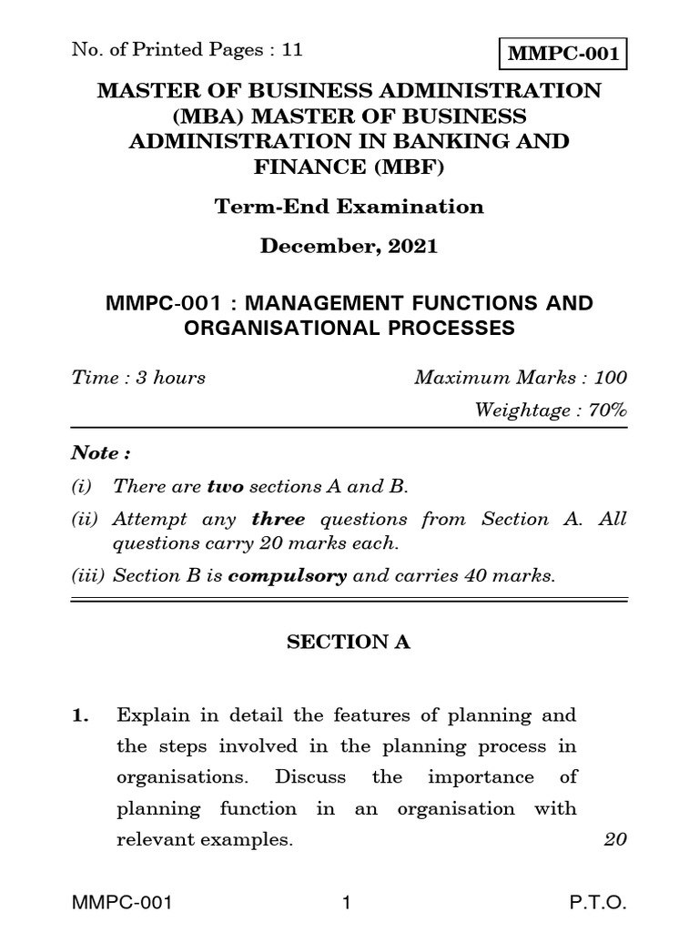 MMPC-001 Dec 2021-June 2023 | PDF | Master Of Business Administration | Psychology