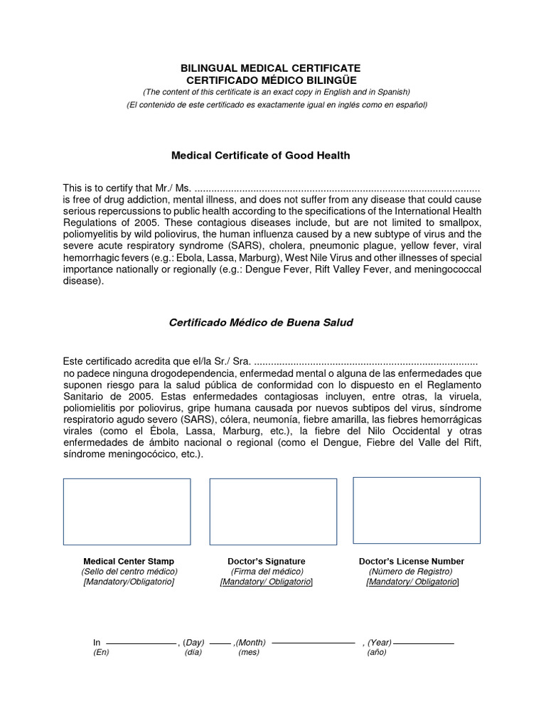 Certificado Médico Bilingüe de Salud | PDF | Enfermedades y trastornos ...
