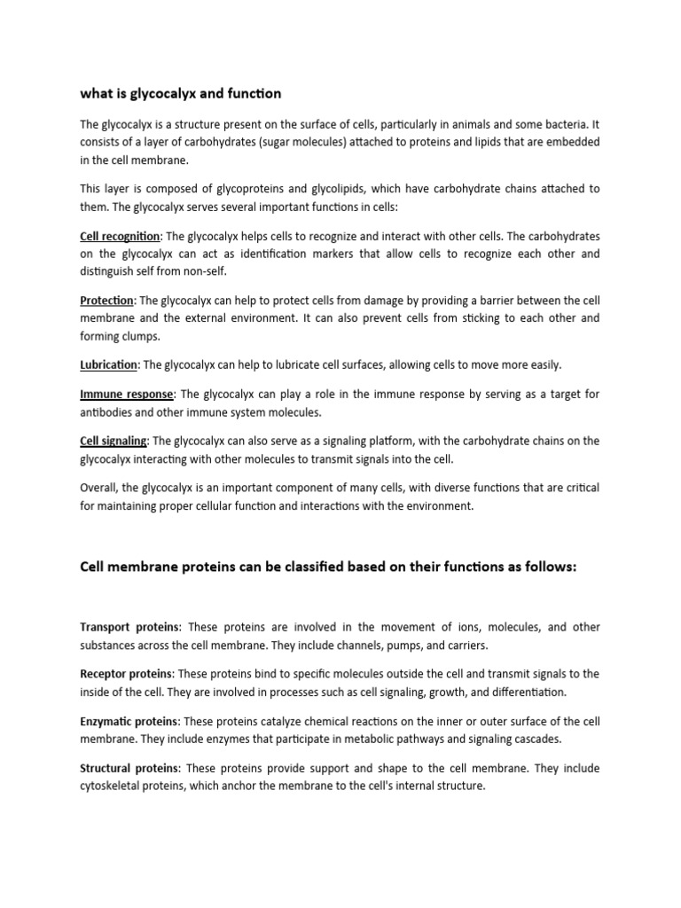 What Is Glycocalyx and Function | PDF | Cell Membrane | Cell Signaling