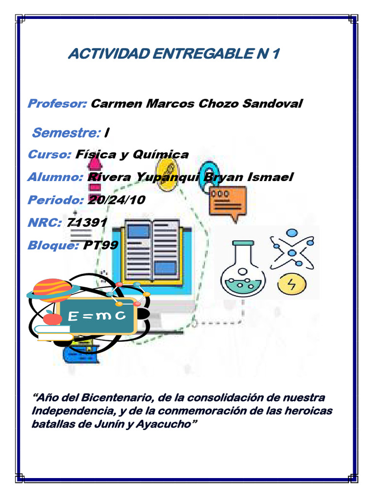 Actividad Entregable Fisica y Quimica N 1 | PDF