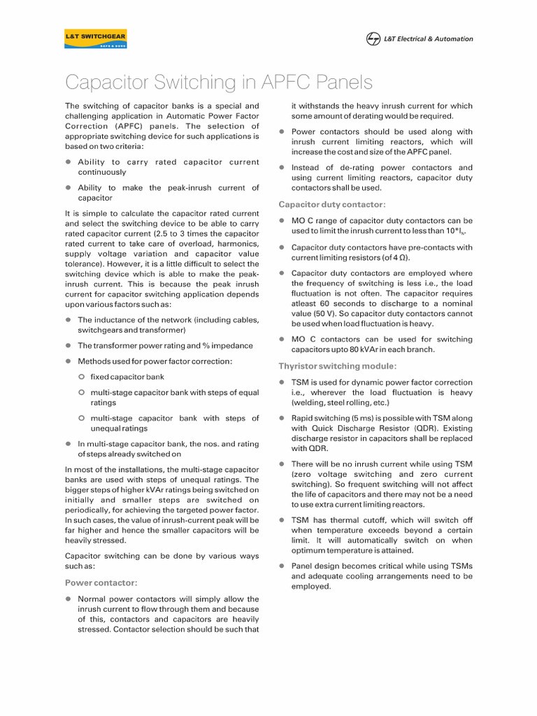 capacitor-switching-in-apfc-panels | PDF